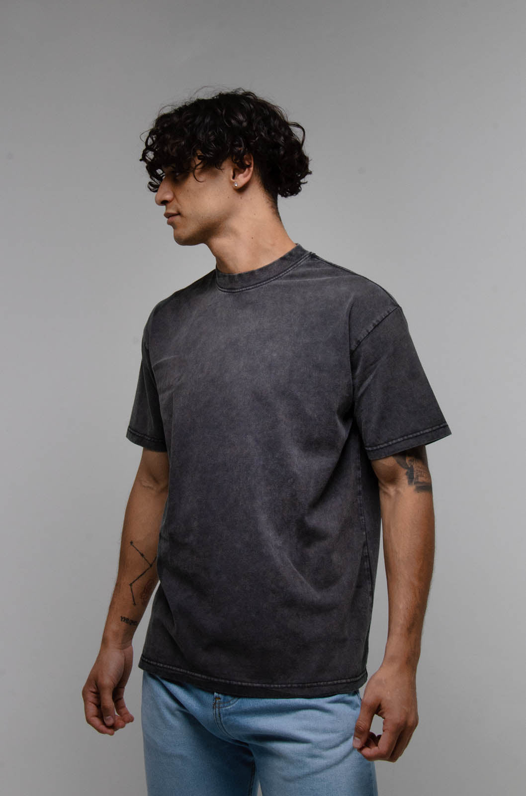 Playera Oversize Negro Deslavado Gramaje 260